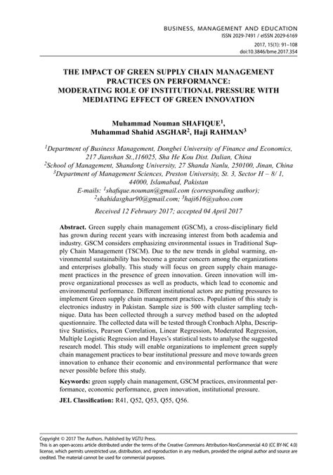 Pdf The Impact Of Green Supply Chain Management Practices On