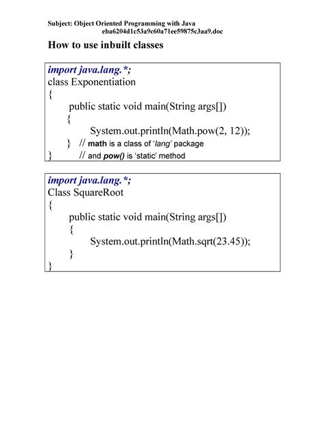 Java Lect 4 Notes Eba6204d1c53a9c60a71ee59875c3aa9 How To Use Inbuilt Classes Import Java