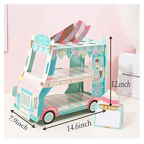 Pobbaami 3 Tier Cupcake Stand Ice Cream Truck Van Cake Stand Display Decor Cars Cupcake Stand