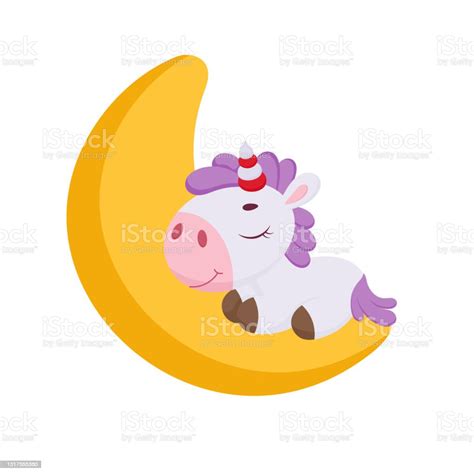 달에 자고 귀여운 마법의 유니콘 인쇄 카드 베이비 샤워 초대장 배경 화면 장식에 대한 재미있는 마법 유니콘 만화 캐릭터 스톡 벡터 일러스트레이션 0명에 대한 스톡 벡터 아트