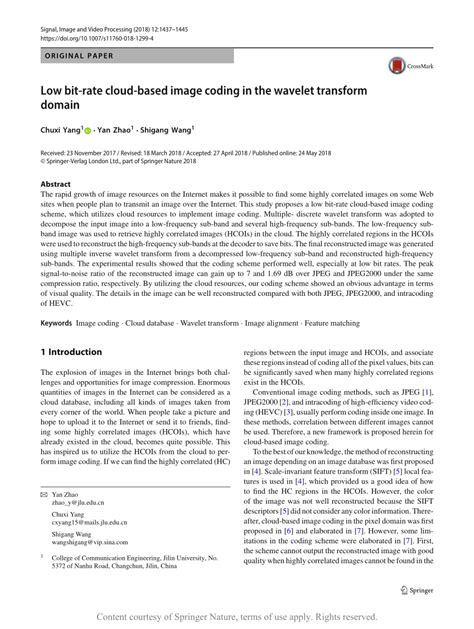 Low Bit Rate Cloud Based Image Coding In The Wavelet Transform Domain
