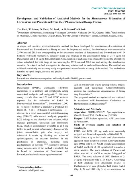 Pdf Development And Validation Of Analytical Method For Lopinavir And Ritonavir By Hplc