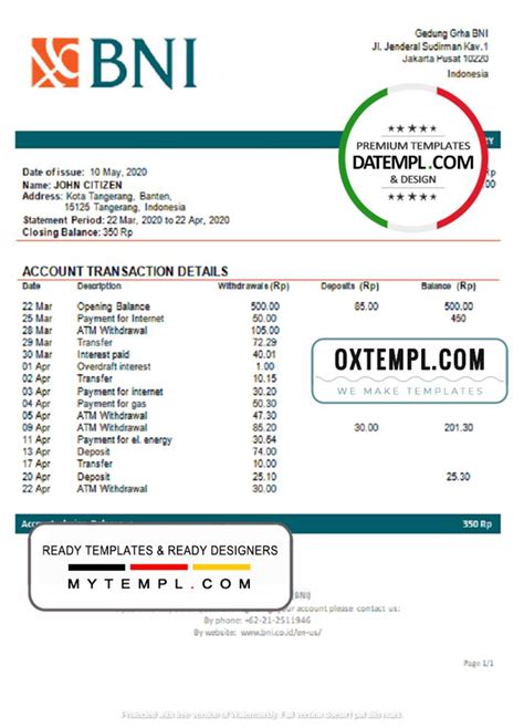 Indonesia Bank Negara Indonesia Bni Proof Of Address Bank Statement In Word And Pdf Format