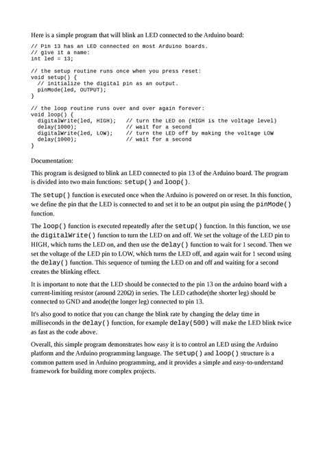 Blinking Led Arduino Here Is A Simple Program That Will Blink An Led