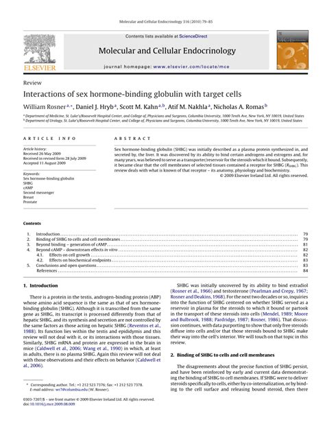 PDF Interactions Of Sex Hormone Binding Globulin With Target Cells