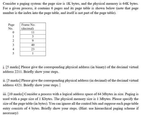 Solved Consider A Paging System The Page Size Is 1k Bytes
