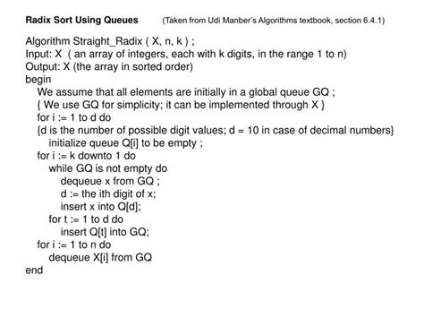 Ppt Radix Sort Using Queues Taken From Udi Manbers Algorithms