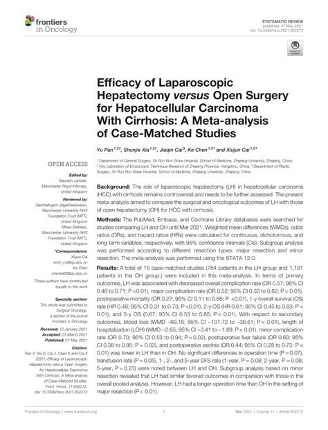 Pdf Efficacy Of Laparoscopic Hepatectomy Versus Open Surgery For Hepatocellular Carcinoma With