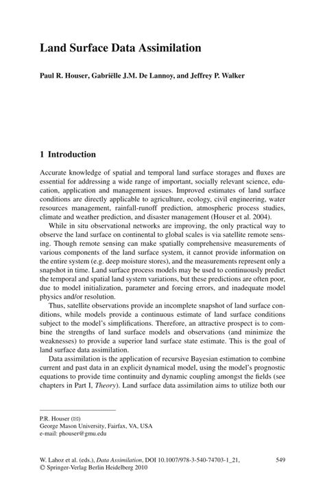 Pdf Assimilation Of Land Surface Data