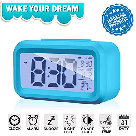 Alarm Clock Digital Large LCD Display Battery Operated Modern Portable Morning Sensor Smart