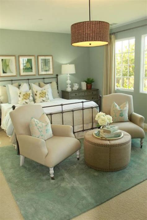 Blue Bedroom Inspiration With Neatly Made Bed And Chairs Spa Green