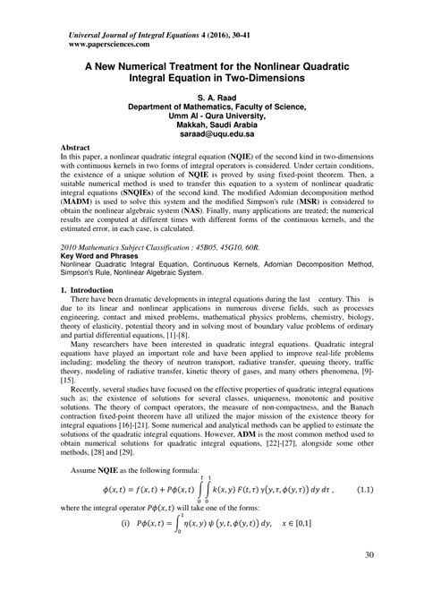 Pdf A New Numerical Treatment For The Nonlinear Quadratic Integral Equation In Two Dimensions