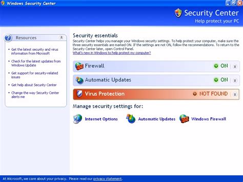 Windows XP Security Center SP2 ModemHelp