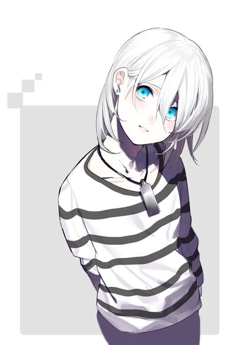 Safebooru Androgynous Blue Earrings Blue Eyes Blush Earrings Erubo