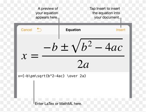 The Equation Editing Dialog Showing The Quadratic Formula Clipart 1320324 PikPng