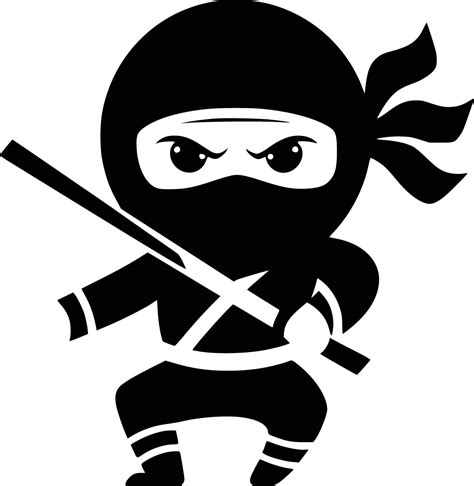 Black And White Bold Illustrations Of A Ninja Isolated On White