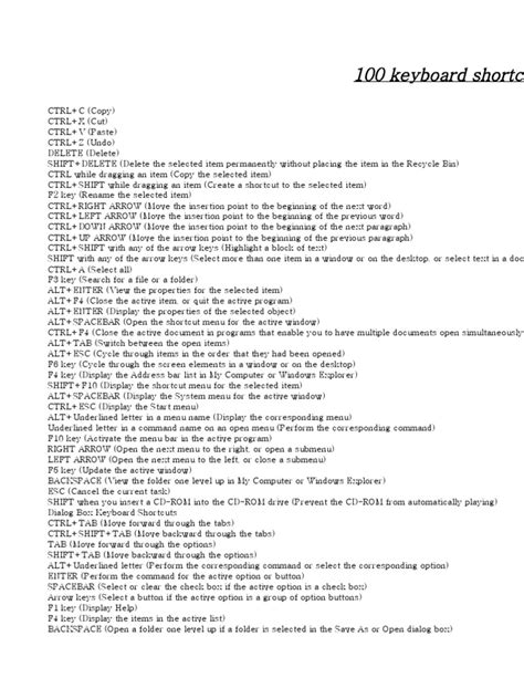 100 keyboard shortcuts pdf microsoft windows computer keyboard