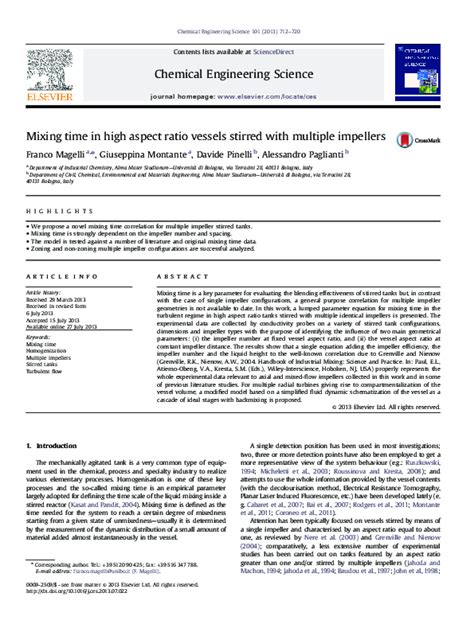 Pdf Mixing Time In High Aspect Ratio Vessels Stirred With Multiple Impellers