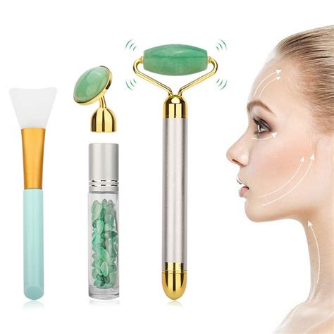 Badu Bg Зелен масажор за лице Нефритов валяк Лифтинг на лицето Стягане на кожата против бръчки