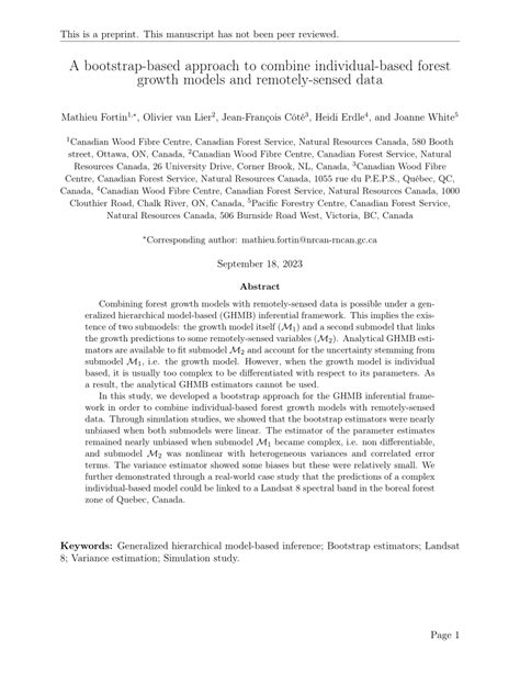 Pdf A Bootstrap Based Approach To Combine Individual Based Forest Growth Models And Remotely