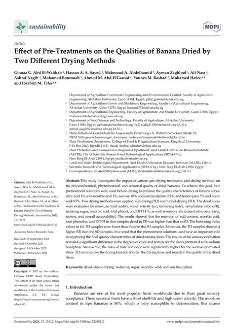 Pdf Effect Of Pre Treatments On The Qualities Of Banana Dried By Two Different Drying Methods