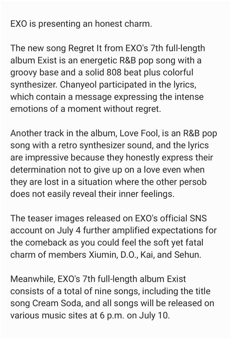 230704 Exos B Sides Regret It And Love Fool Song Descriptions Rexo