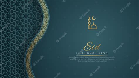 이슬람 패턴 및 장식 테두리 프레임 Eid 무바라크 아랍어 블루 럭셔리 배경 프리미엄 벡터