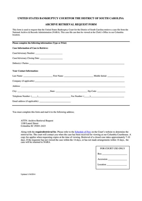 Archive Retrieval Request Form Printable Pdf Download
