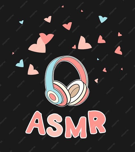 Asmr 헤드폰 벡터 격리 로고 아이콘 자율 감각 경락 반응 삽화 소리 속삭임 또는 음악을 즐기는 핑크색 이어폰과 파란색 하트 벡터 Asmr 헤드폰 그림입니다