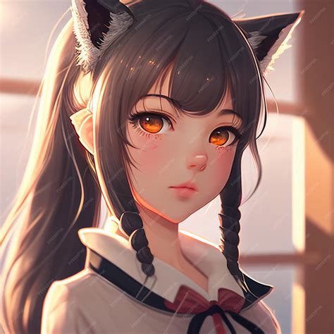 Premium Ai Image Anime Girl With Long Hair And Cat Ears In A School