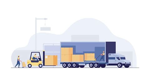 Premium Vector Workers Loading Goods Onto Trucks In A Warehouse