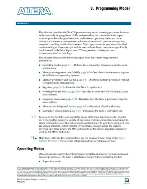 Programming Model Nios Ii Processor Reference Handbook Altera