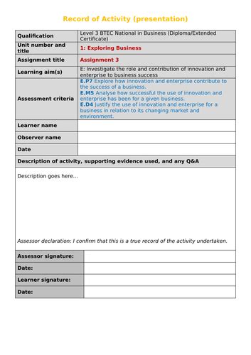 Assignment Briefs For Unit 1 Exploring Business Btec Level 3
