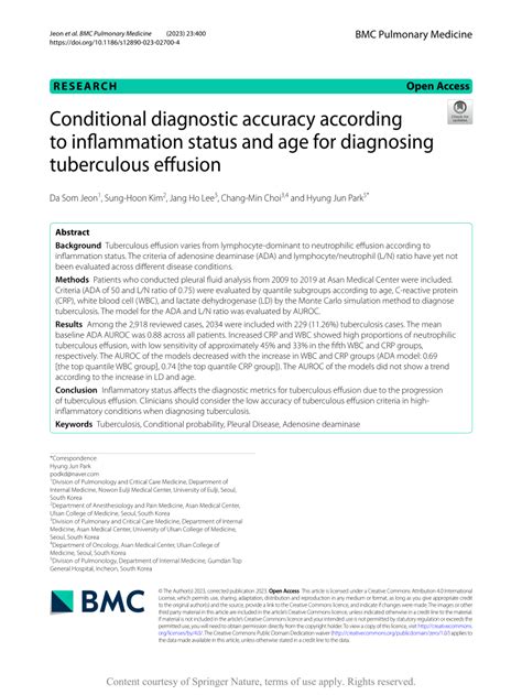 pdf conditional diagnostic accuracy according to inflammation status and age for diagnosing