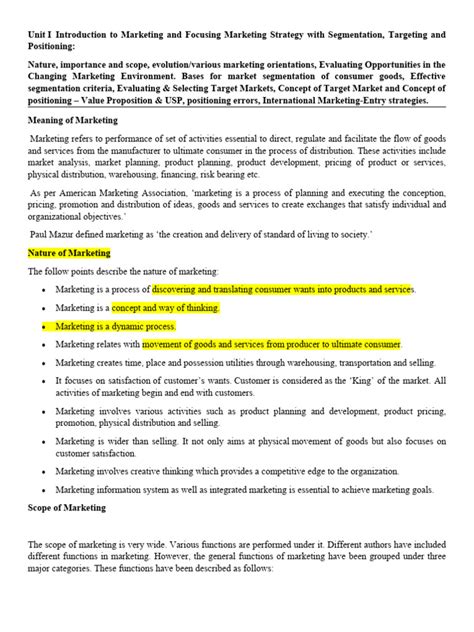 Unit 1 Pdf Market Segmentation Marketing