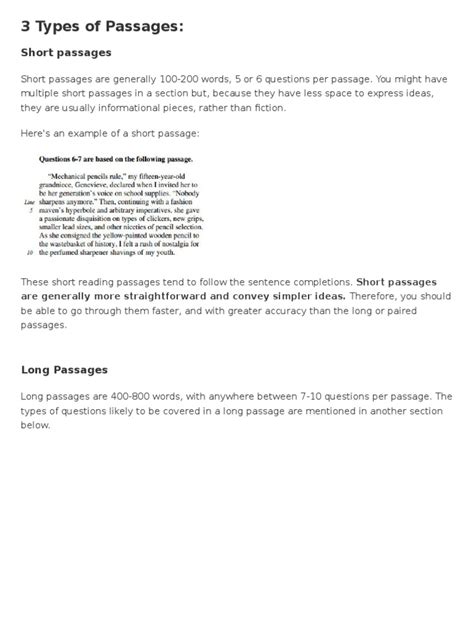 3 Types Of Passages Sat Reading Comprehension