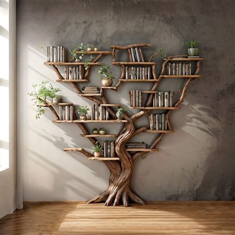 Driftwood Branch Tree Bookshelf Floating Shelves On Wall Solid Wood Shelf Montessori Furniture