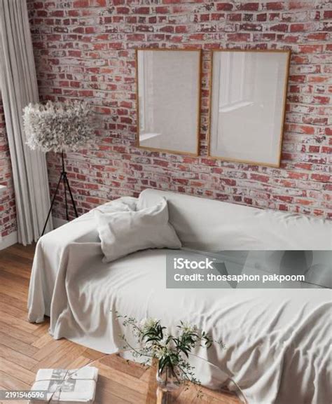 인테리어 거실 모형 프레임 벽돌 벽 포스터 집 디자인 인테리어 디자인 요소 모형 빈 프레임 3d 렌더링 0명에 대한 스톡 사진 및 기타 이미지 Istock