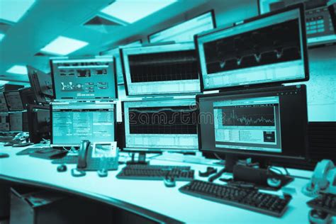 System Control Room It With Many Monitor In A High Tech Facilit Stock Image Image Of Equipment