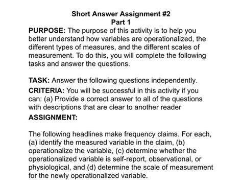 Solved Short Answer Assignment 2 Part 1 Purpose The