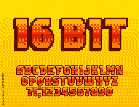 16 Bit Alphabet Font Pixel Letters And Numbers 80s Arcade Video Game Typeface Stock Vector