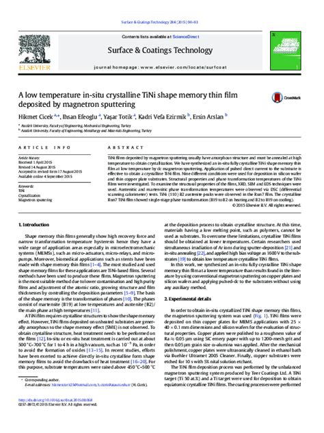 Pdf A Low Temperature In Situ Crystalline Tini Shape Memory Thin Film Deposited By Magnetron