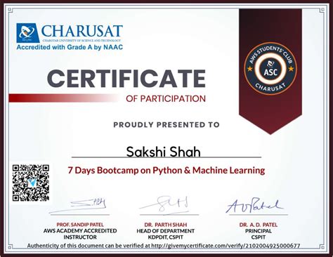 Python Ml Machinelearning Aws Charusat Community Certificate