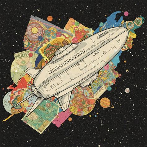 Illustration Of A Spaceship Soaring Through A Cosmic Landscape