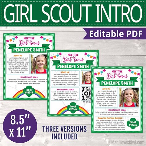 Printable Meet The Scout Intro Sheet Editable Girl Cookie Seller Introduction PDF Template Fall
