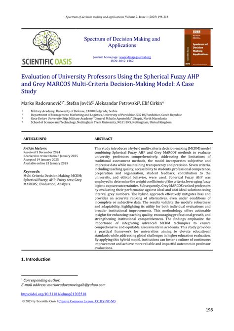 Pdf Evaluation Of University Professors Using The Spherical Fuzzy Ahp