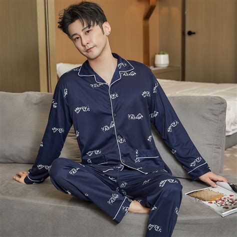 Badubg Мъжки комплект пижами Есен Зима Меки топли памучни мъжки