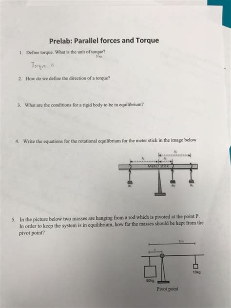 solved prelab parallel forces and torque 1 define torque