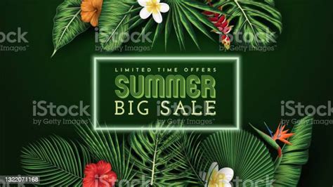 열대 잎 배경 여름 판매 배너 벡터 일러스트레이션 3차원 형태에 대한 스톡 벡터 아트 및 기타 이미지 3차원 형태 개념 계절 Istock
