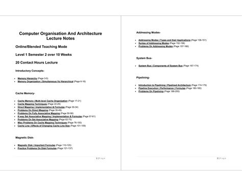 Computer Organization And Architecture Lecture Notes Manual For Student